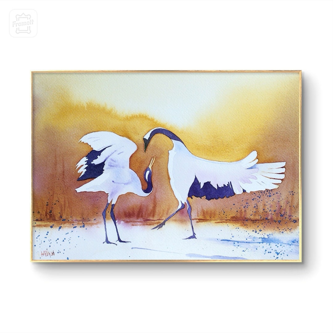 Japanese Cranes, Love Parade, Pair of Wading Birds, Original Watercolor ...