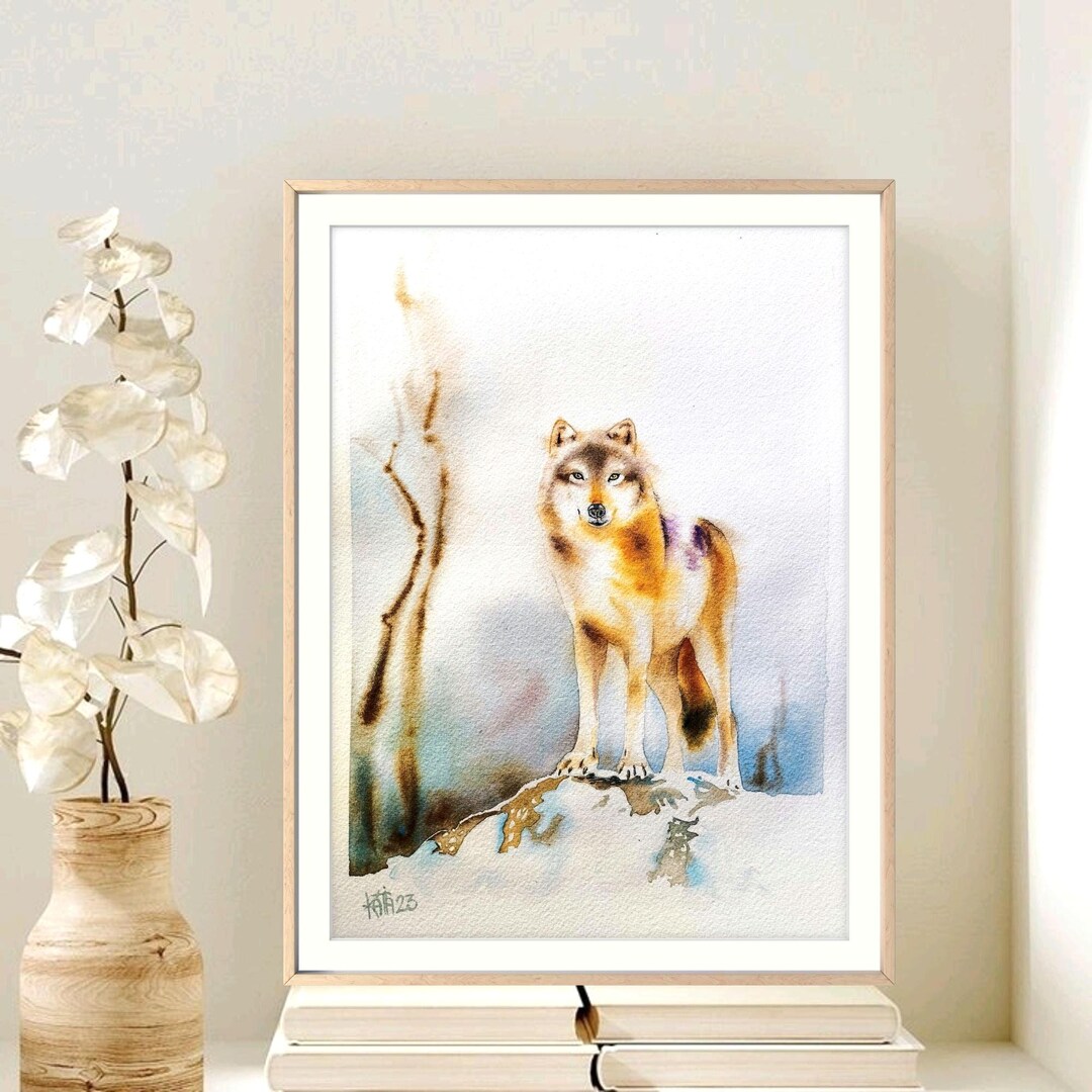 Gray Wolf Painting, Snow Landscape, Beautiful Solitary and Kind Wolf ...