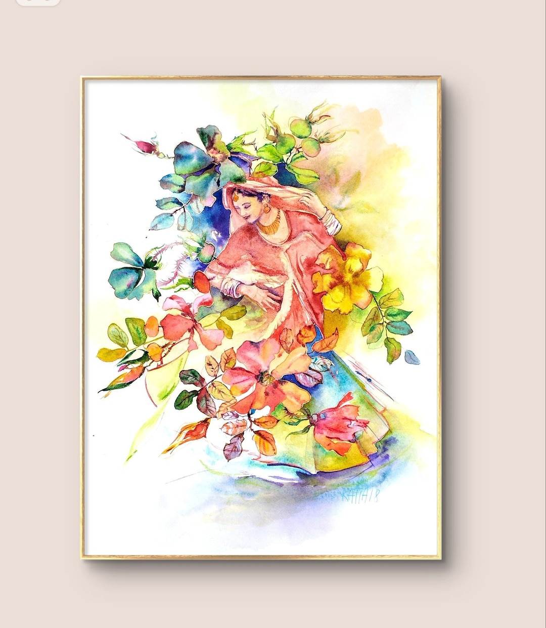 Painting of an Oriental Woman, Flower Dance, South Indian Girl ...