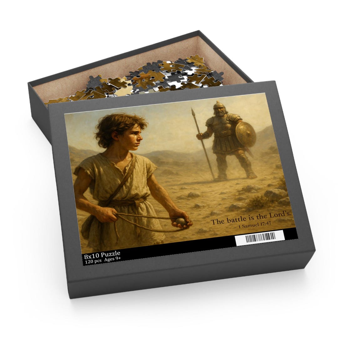 David and Goliath Jigsaw Puzzle: Christian Bible Verse Art, Family Game ...