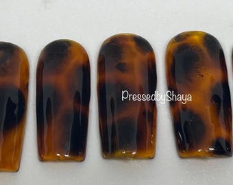 Tortoise Shell Nail Design Press on Nails | French Tip Fall Nails ...