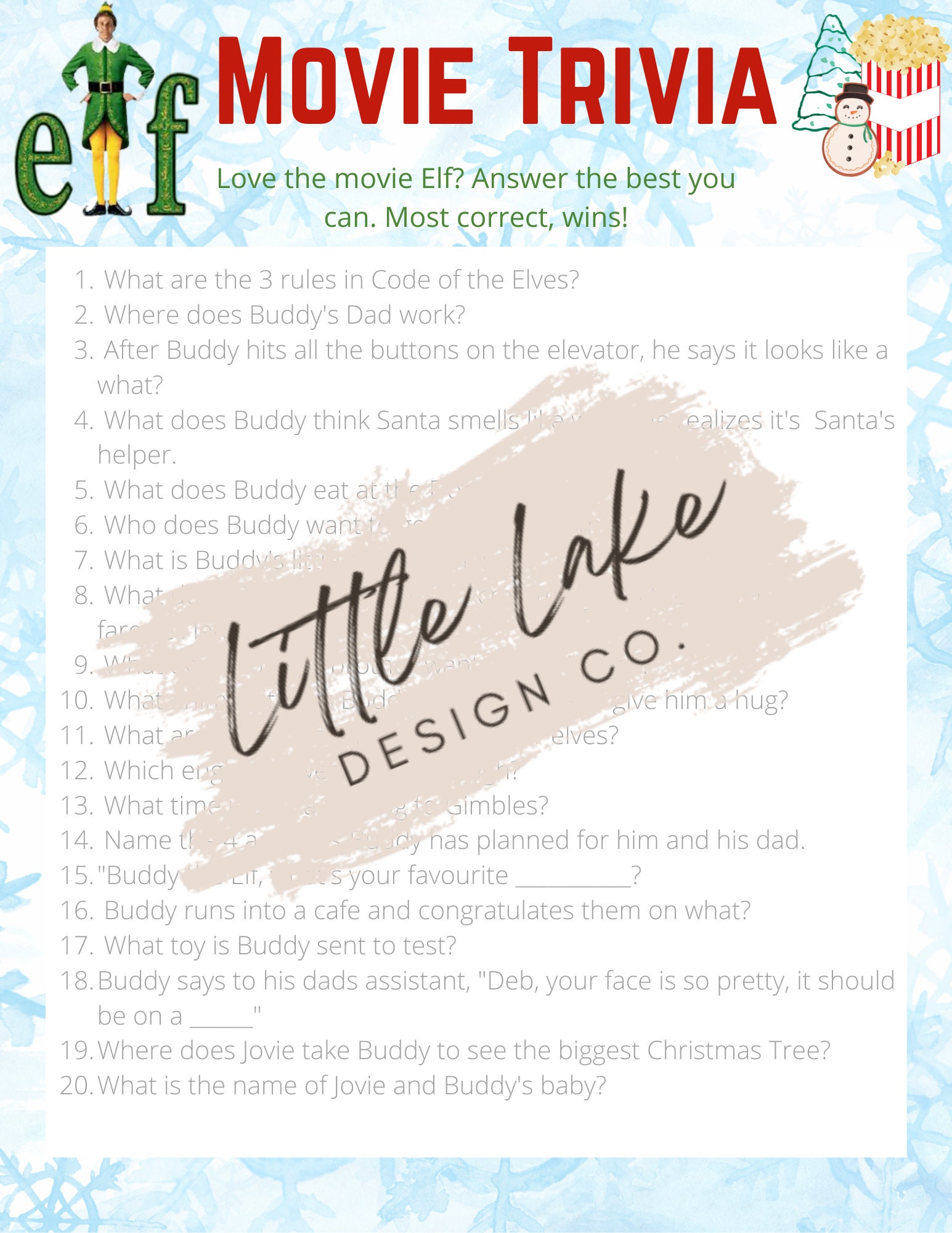 Elf Movie Trivia - Etsy