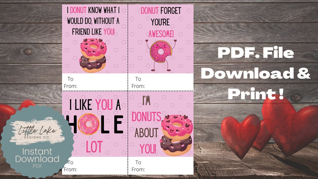 Donut Valentine Cards Printable Downloadable - Etsy