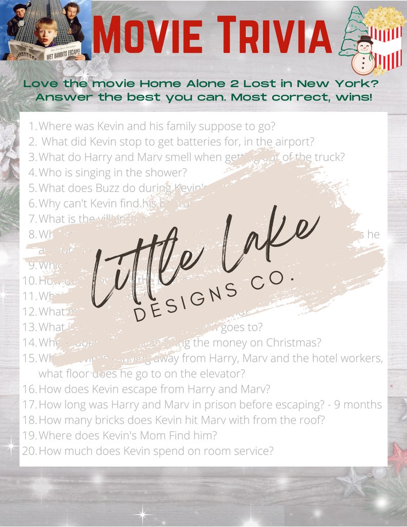 Home Alone 2 - Lost in New York Movie Trivia Printable - Etsy