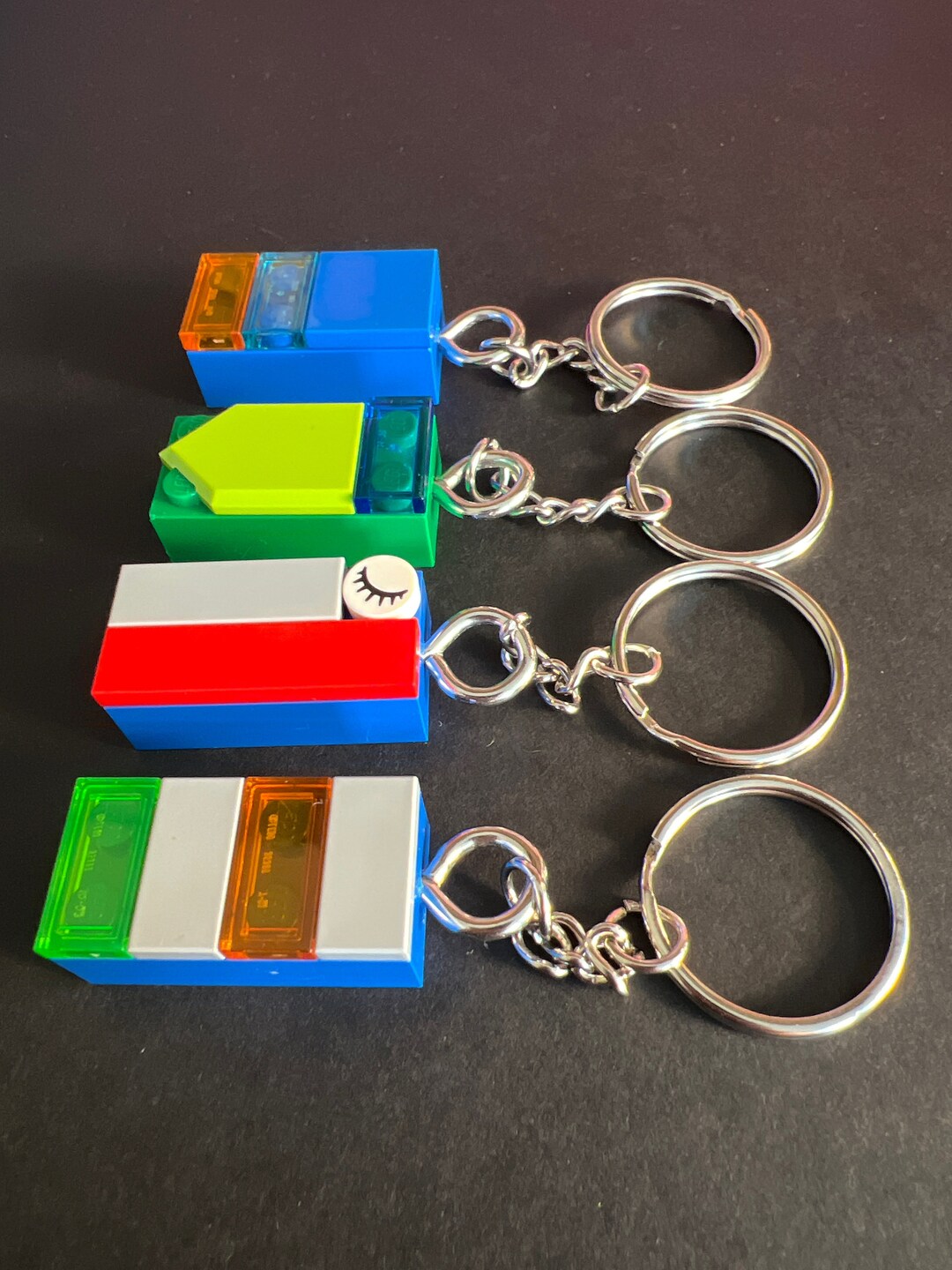 Four Keychains Made With Lego Pieces multiple Variations - Etsy