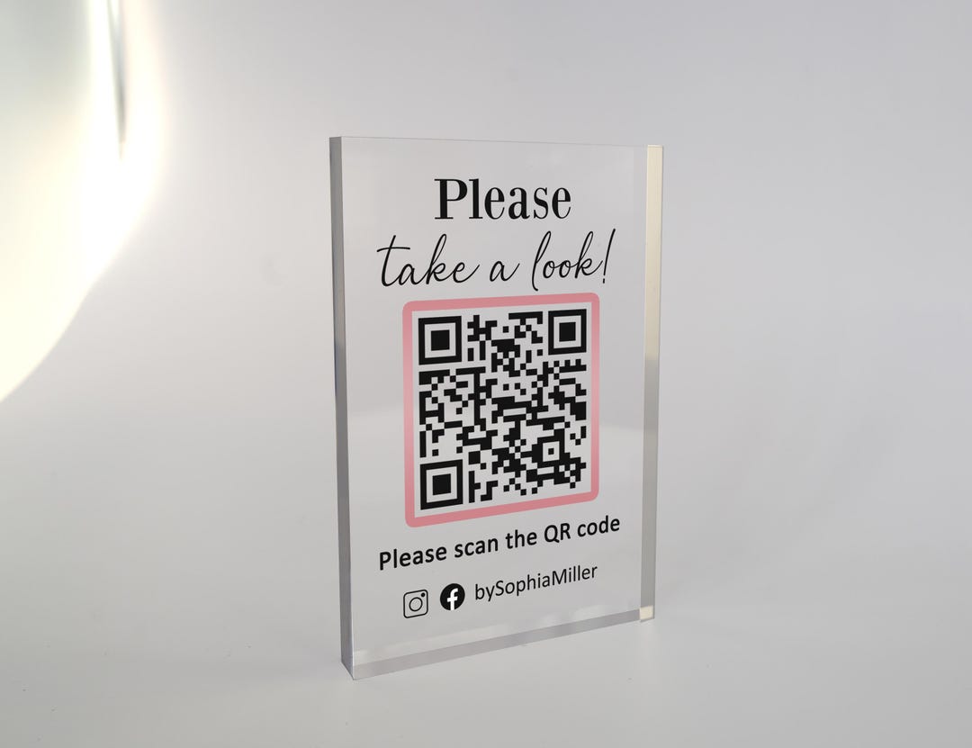 QR Code Desk Display, Printed Acrylic Glass Block, Custom QR Code ...