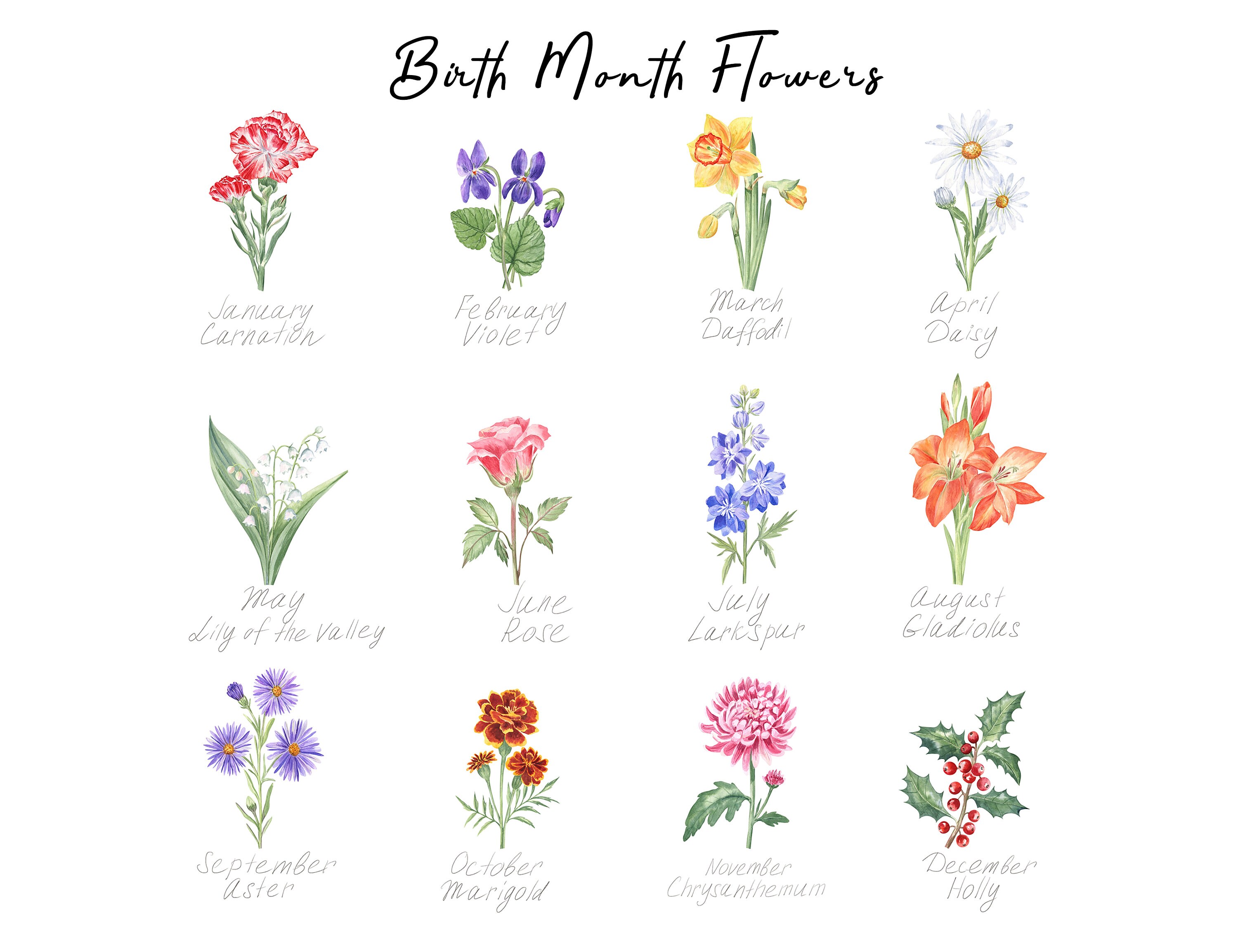 Birth Month Flower Acrylic Plaque, Personalized Birth Flower Bouquet ...