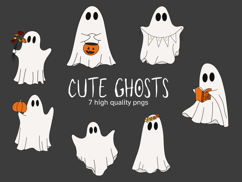Halloween Clipart Cute Ghosts Fall Pumpkins Png Illustrations - Etsy
