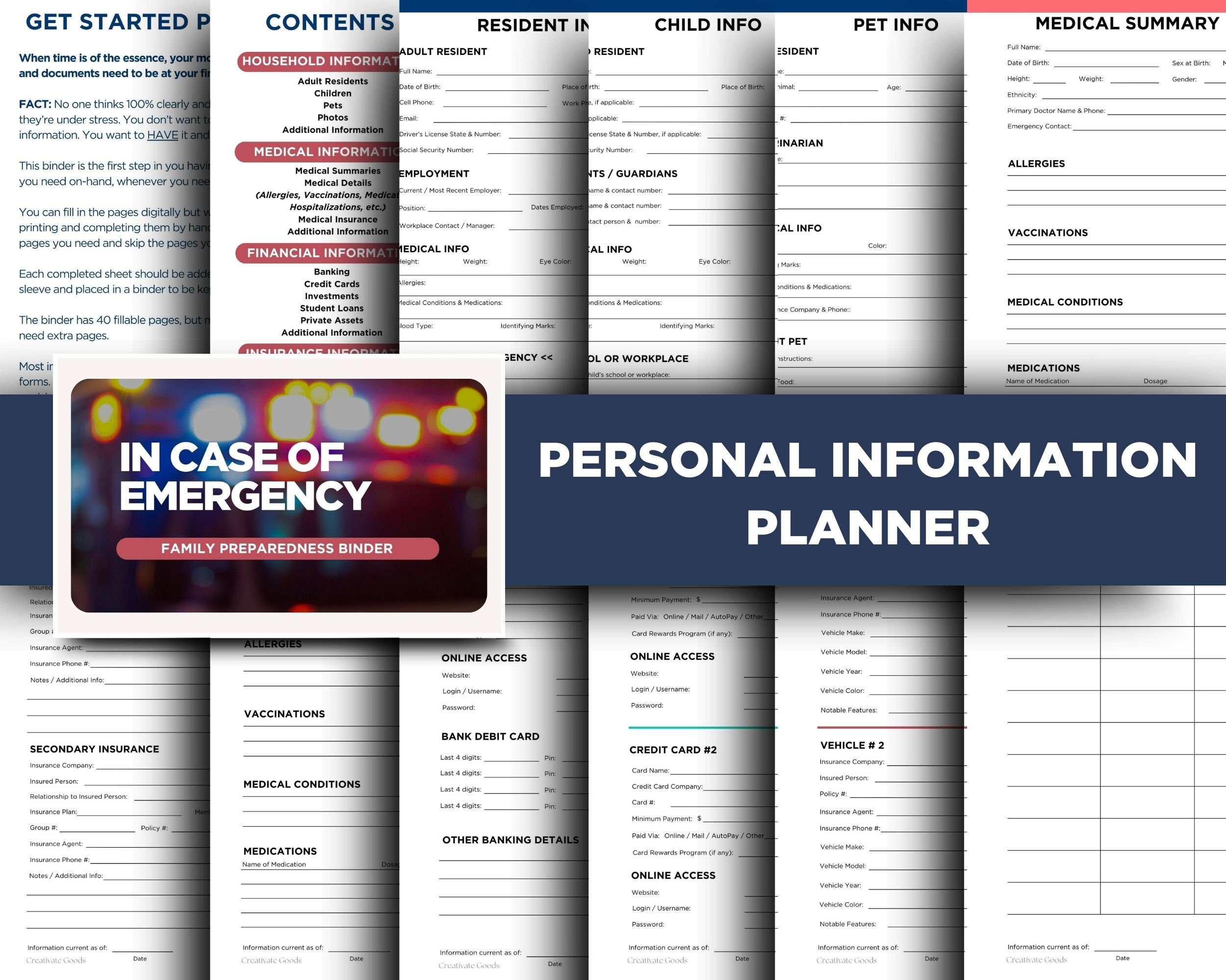 In Case of Emergency Planner | Printable Binder | Emergency Details ...