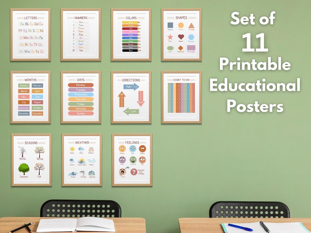 11 Educational Posters, Boho Neutral Decor, Classroom Learning Posters ...