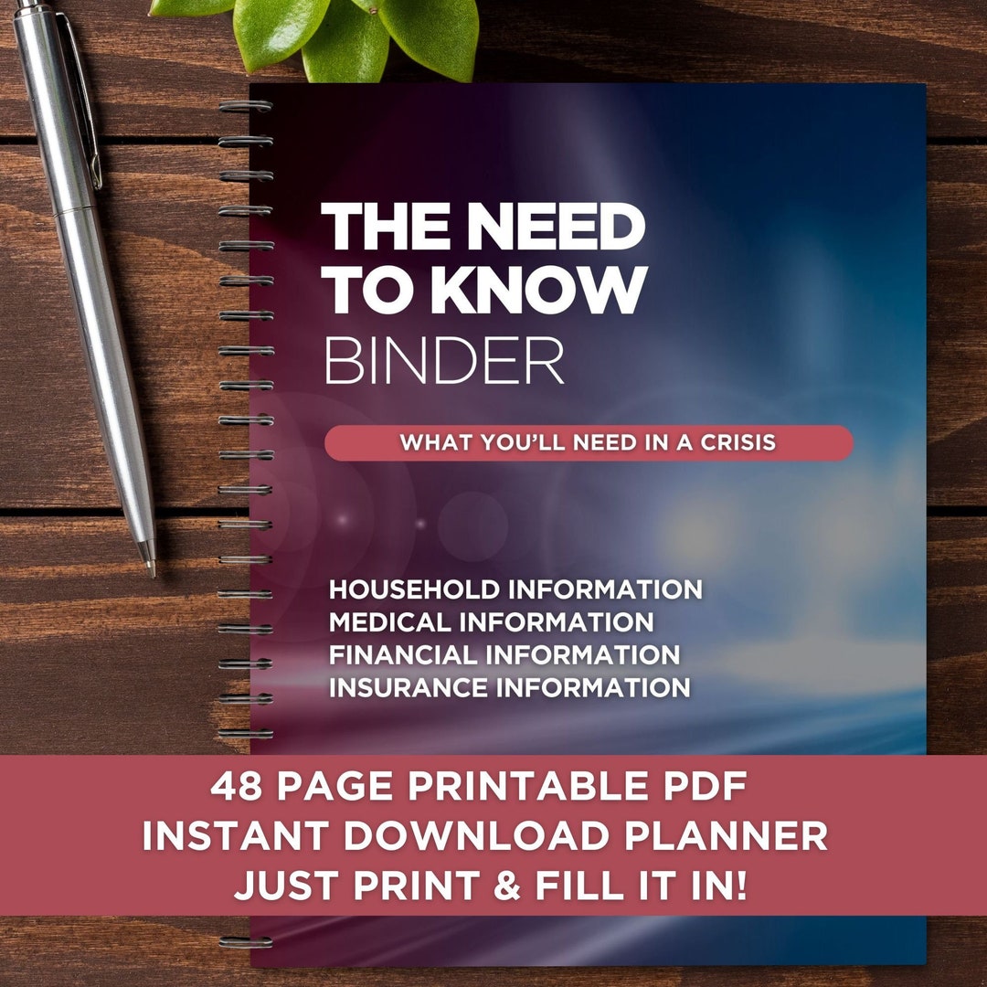 Printable Need to Know Planner | for Crisis Management | Personal ...