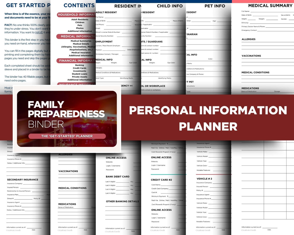 Printable Personal Information Binder for Emergency Planning - Etsy