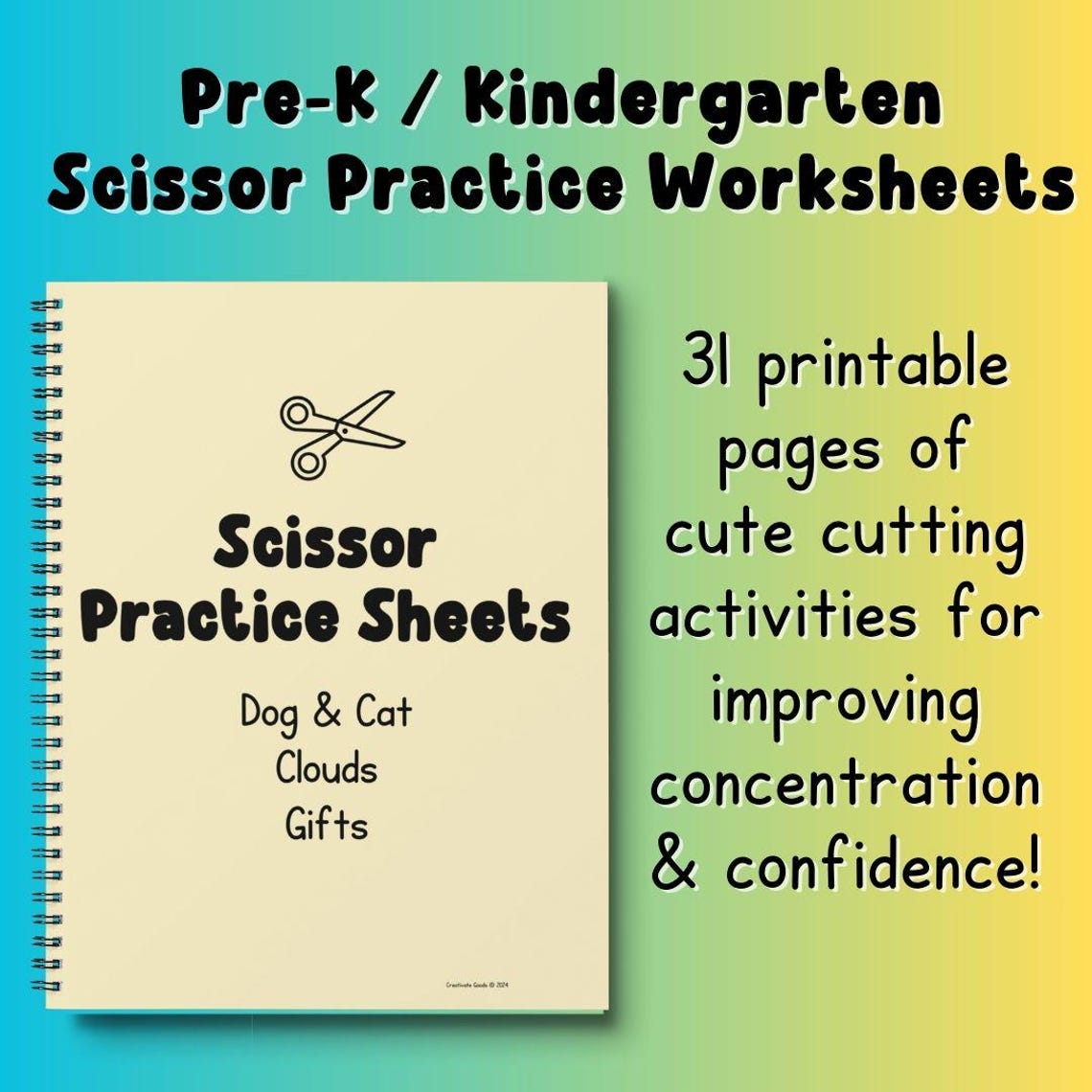 Scissor Skills Workbook | Pre-k Cutting Practice | 31 Pages ...