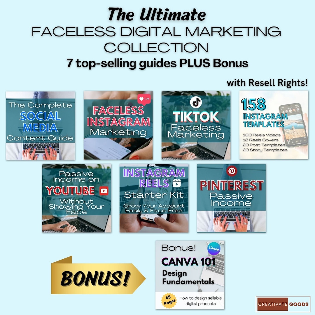 Complete FACELESS Digital Marketing Bundle | 7 Guides + Canva Guide ...
