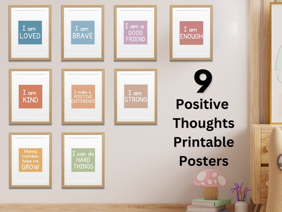 9 Positive Thoughts Posters, Kids Growth Mindset Prints, Kids ...
