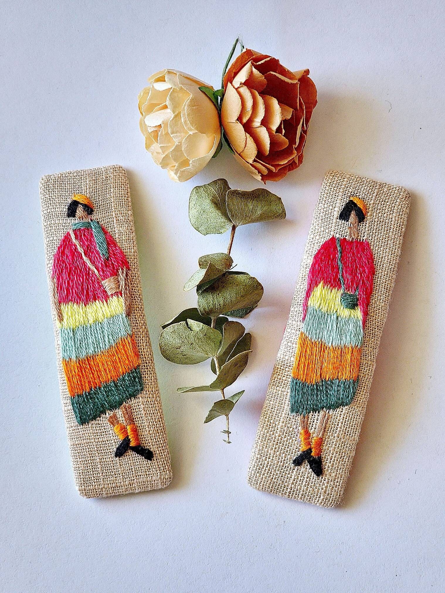 Gift for Her, Embroidered Hair Clips, Embroidered Little Girl, Handmade ...