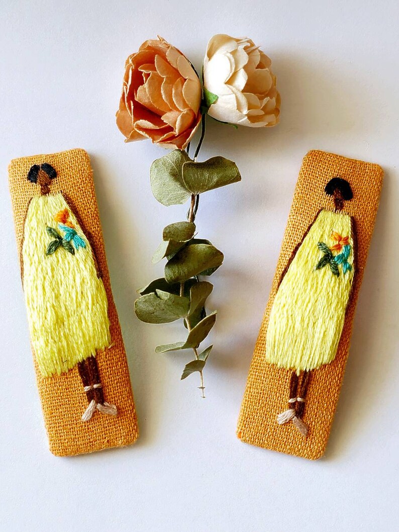 Gift for Her, Embroidered Hair Clips, Embroidered Little Girl, Handmade ...