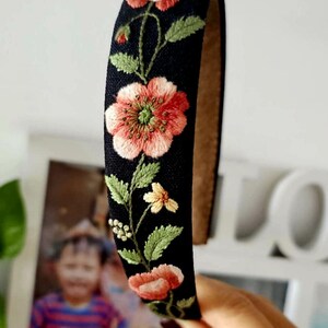 Floral Embroidered Linen Headband: Handmade Spring Hair Accessory - Etsy