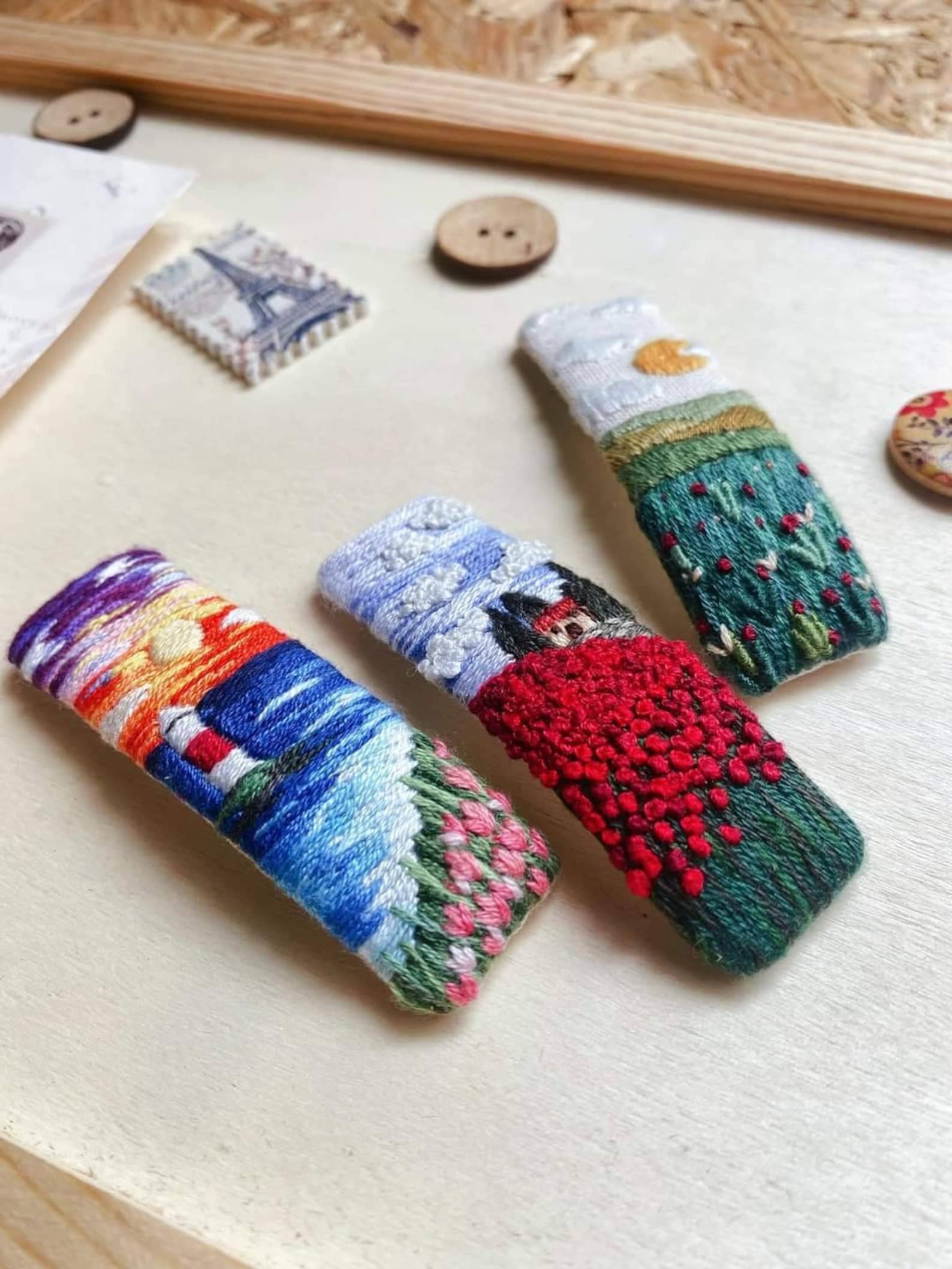 Embroidered Hair Clips, Flower Hair Clips, Handmade Hair Clips, Vintage ...