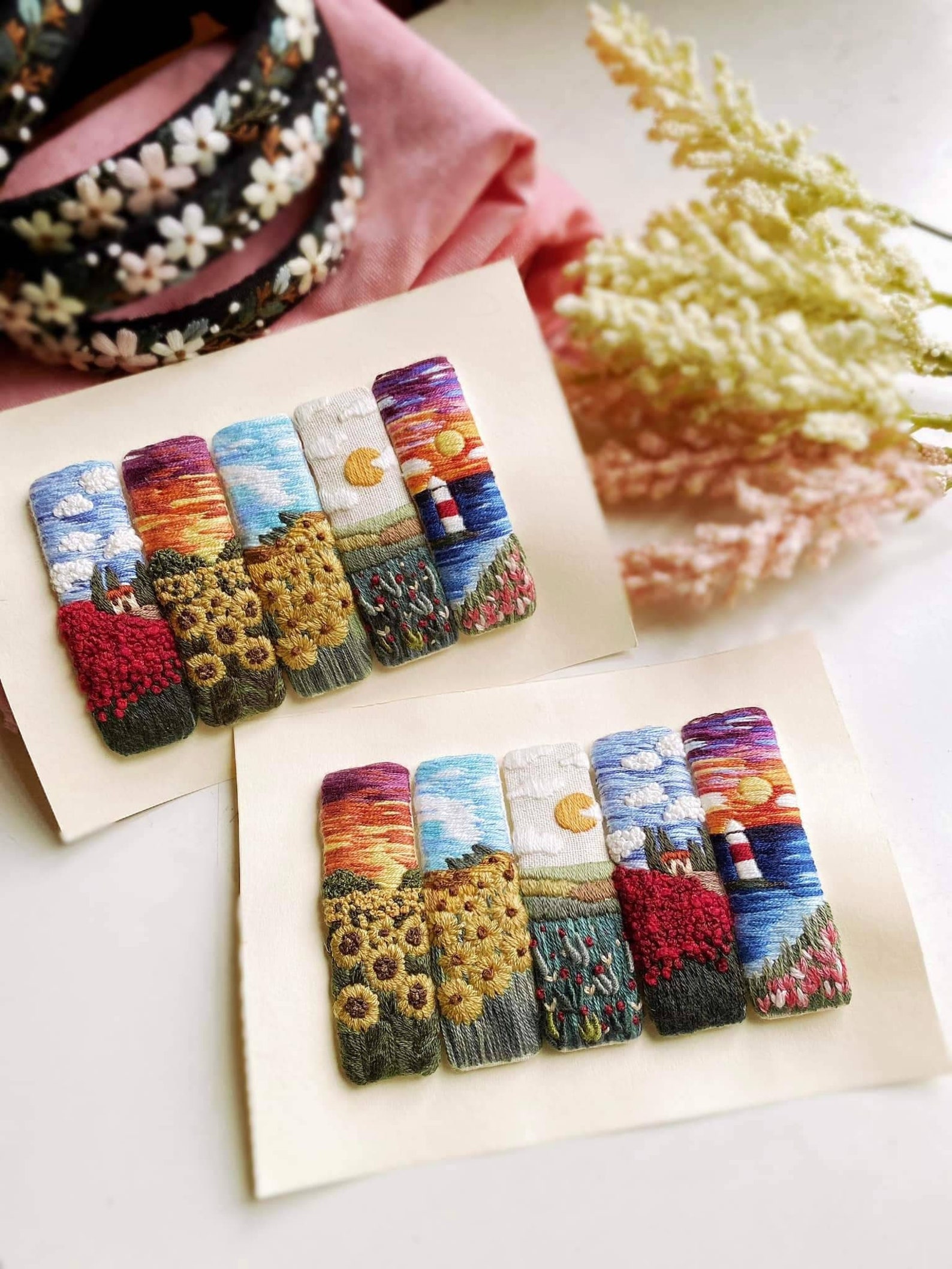 Embroidered Hair Clips, Flower Hair Clips, Handmade Hair Clips, Vintage ...