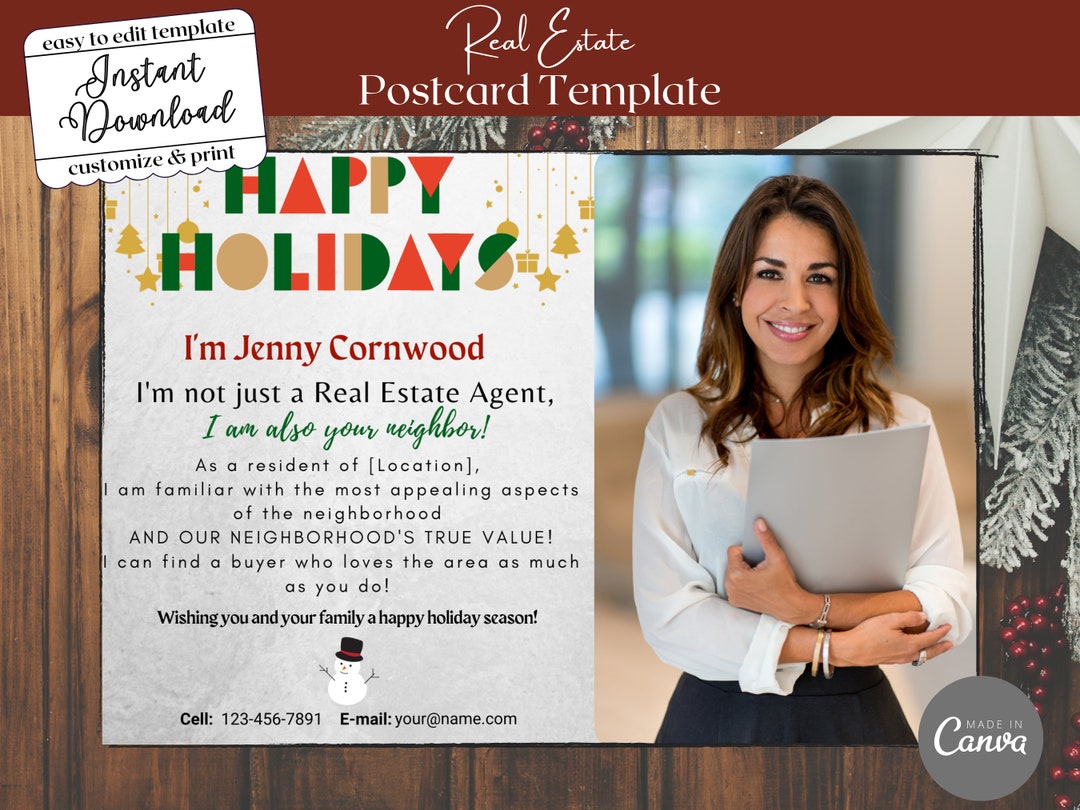 Real Estate Holiday Postcard Template | Holiday Real Estate Marketing ...