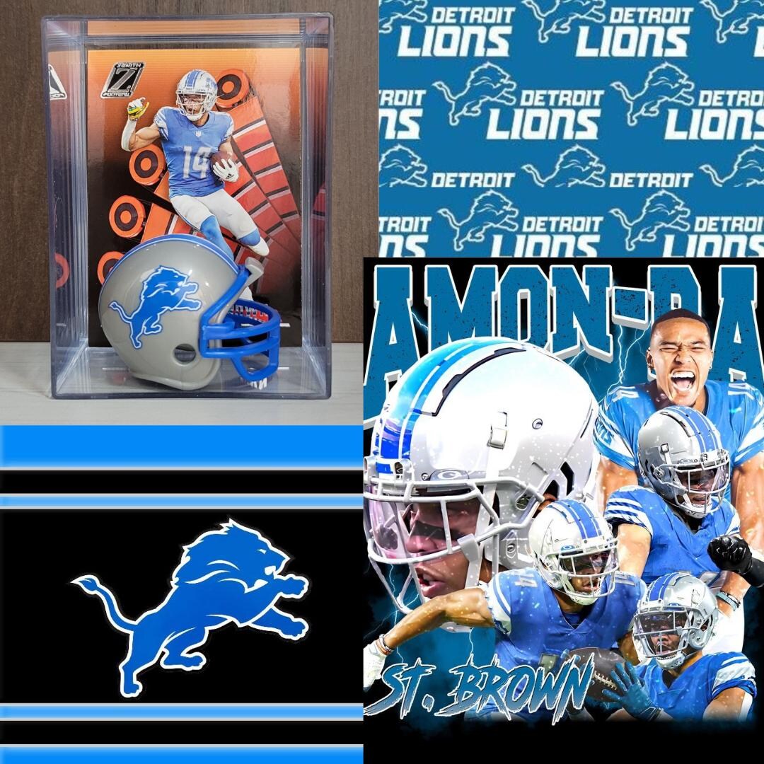 Amon-ra St. Brown Mini Football Helmet, Detroit Lions, Sports Shadowbox ...