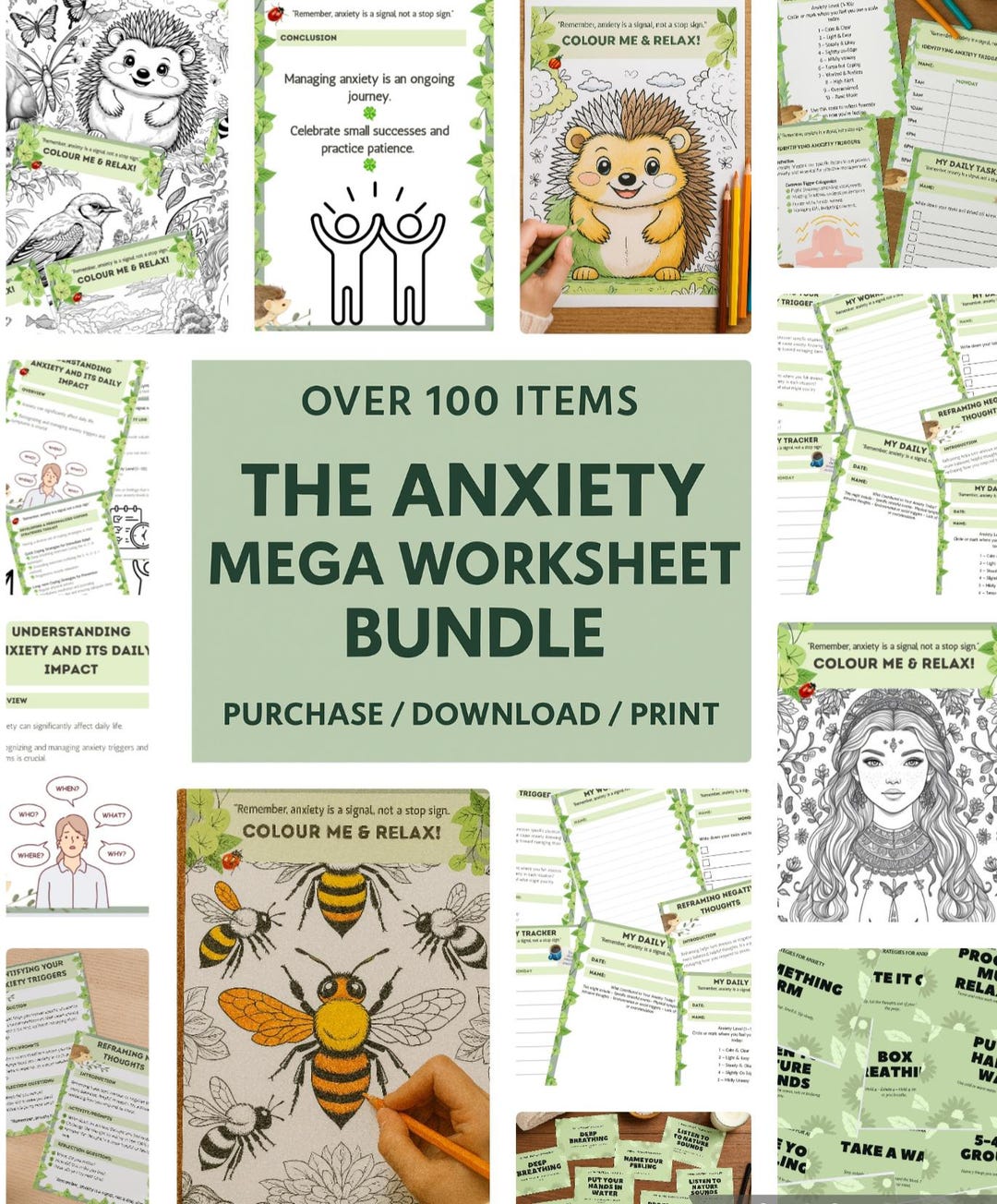 Anxiety Support Printable Bundle: Coping Cards, Worksheets, Daily Logs ...