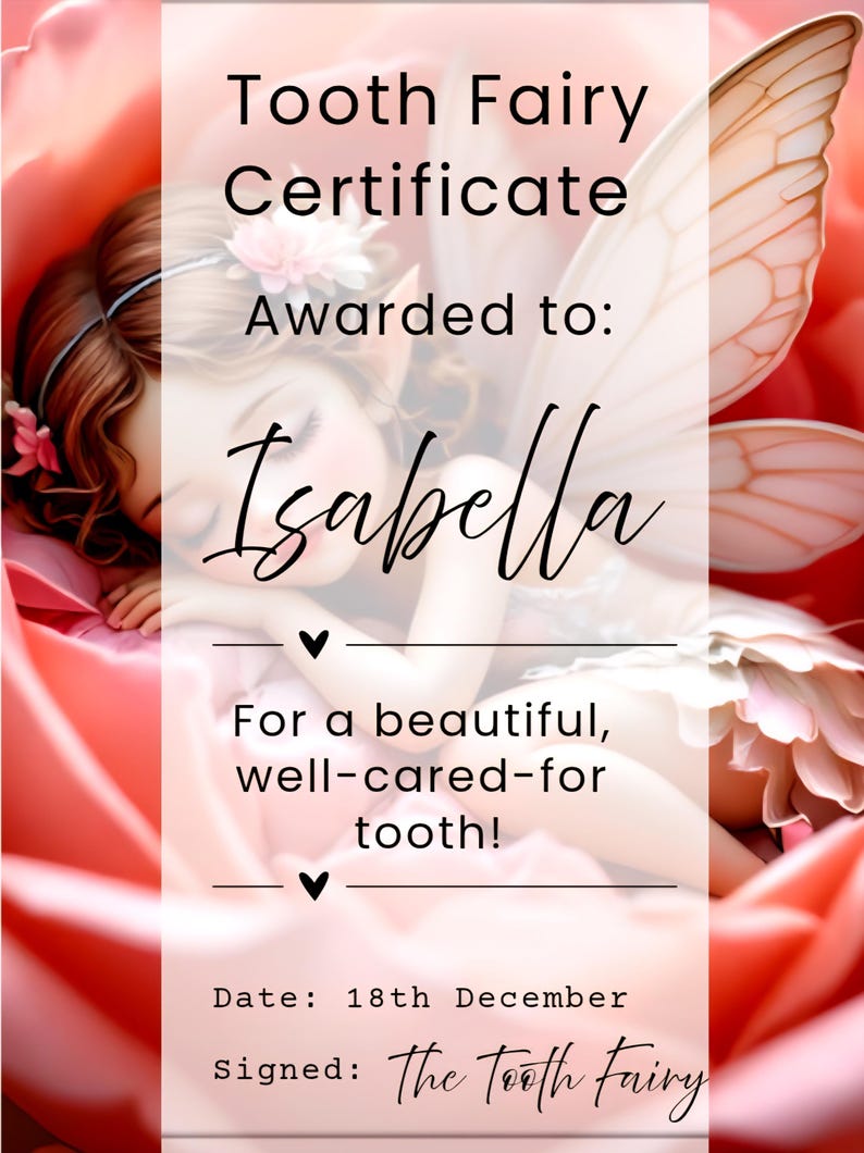Tooth Fairy Letter Printable – Rose Fairy Certificate, Receipt ...