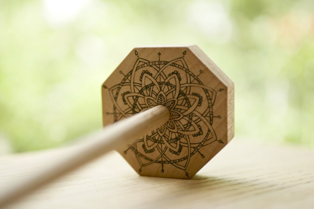 Wooden Spindle Decorated With a Mandala, Spinning Kit With Wool ...