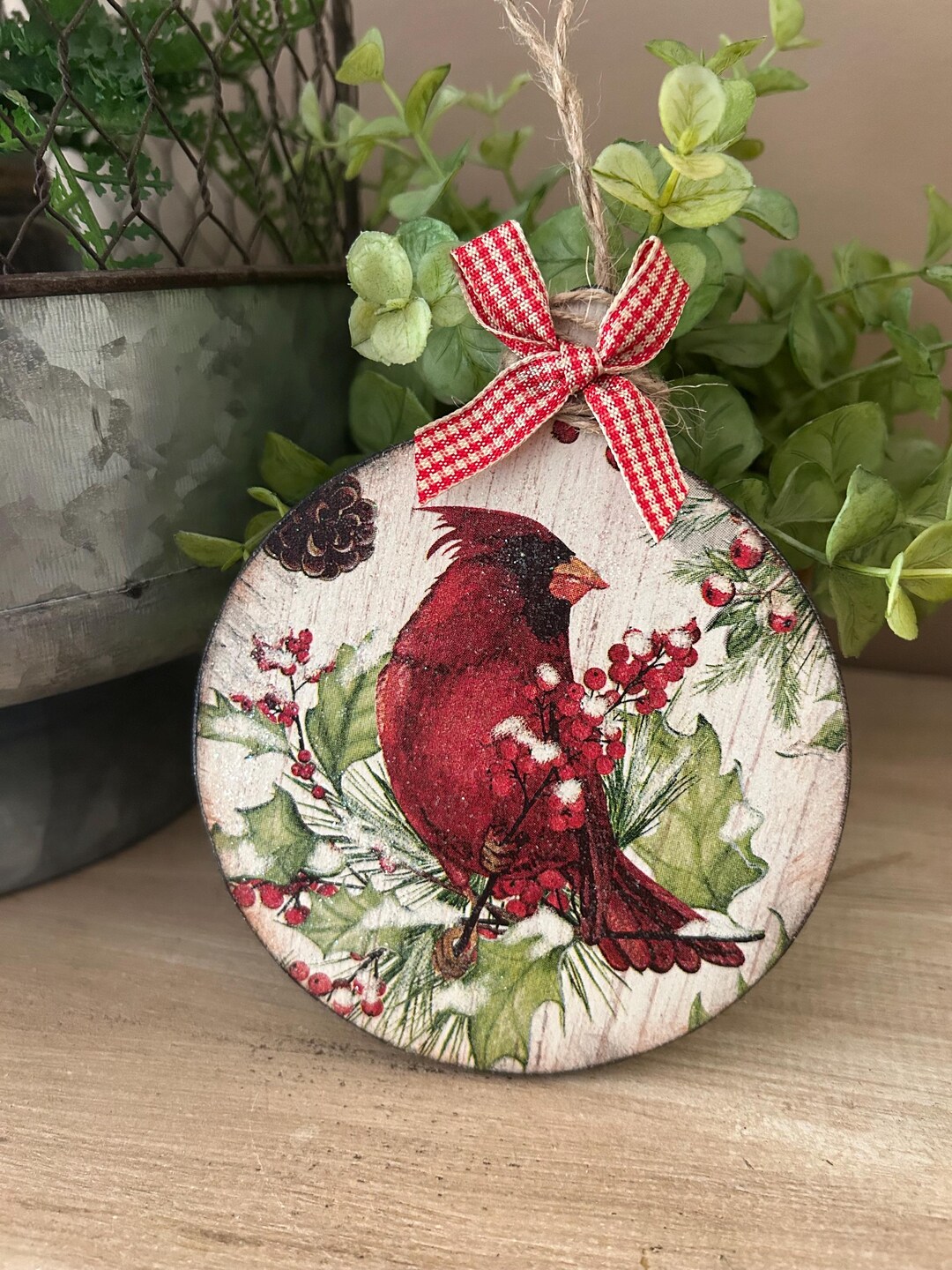 Red Cardinal Bird Rustic Christmas Tree Ornament Sign - Etsy
