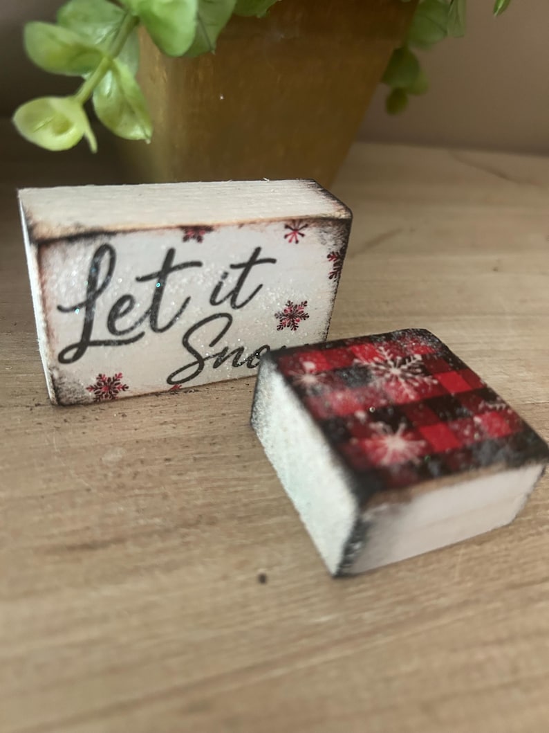 Let It Snow Mini Wooden Block Set 2 Christmas Tiny Tier Tray Decor - Etsy