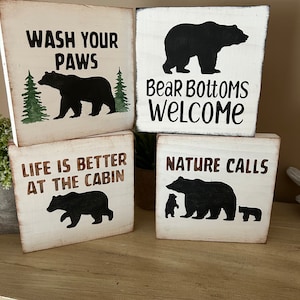 Farmhouse Bathroom Bear Bottoms Welcome Bathroom Rustic Wooden Block ...