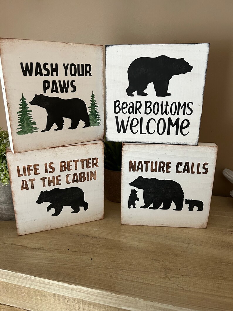 Farmhouse Bathroom Bear Bottoms Welcome Bathroom Rustic Wooden Block ...