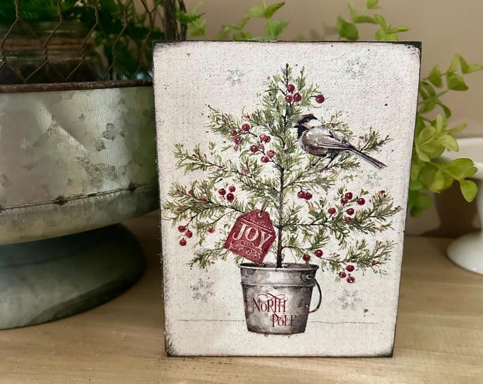Rustic Christmas Tree Joy Mini Wooden Block, Tiny Tier Tray Decor - Etsy