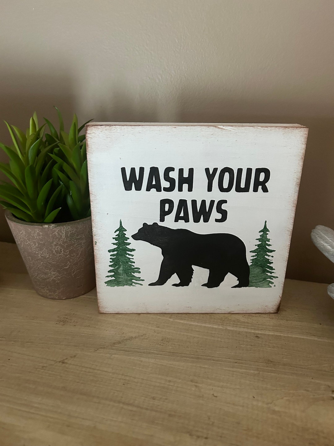 Farmhouse Bathroom Bear Bottoms Welcome Bathroom Rustic Wooden Block ...