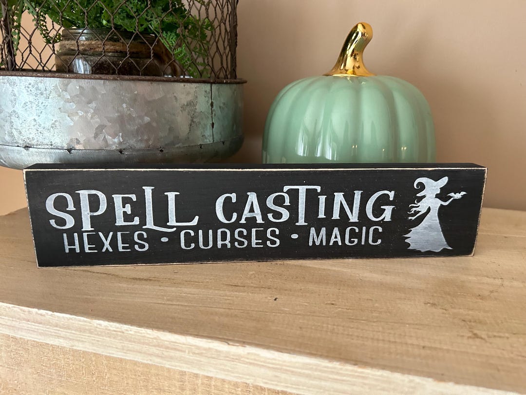 Spell Casting Hexes Curses Magic Witch Halloween Thick Wooden Shelf ...