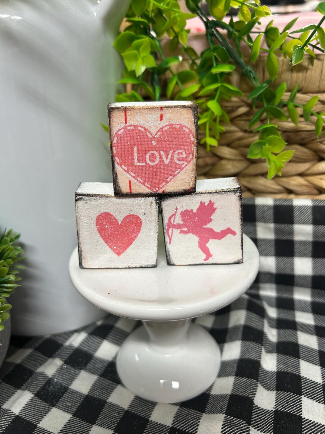 Valentine’s Day Mini Hearts Cupid Love Wood Stacking Block Sets ...