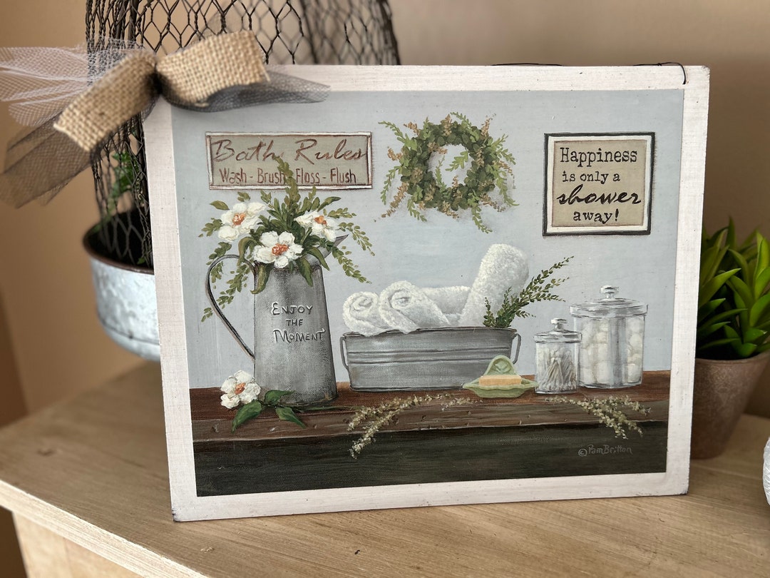 Bath Rules Relax Farmhouse Bathroom Powder Room Themed Floral Signs - Etsy