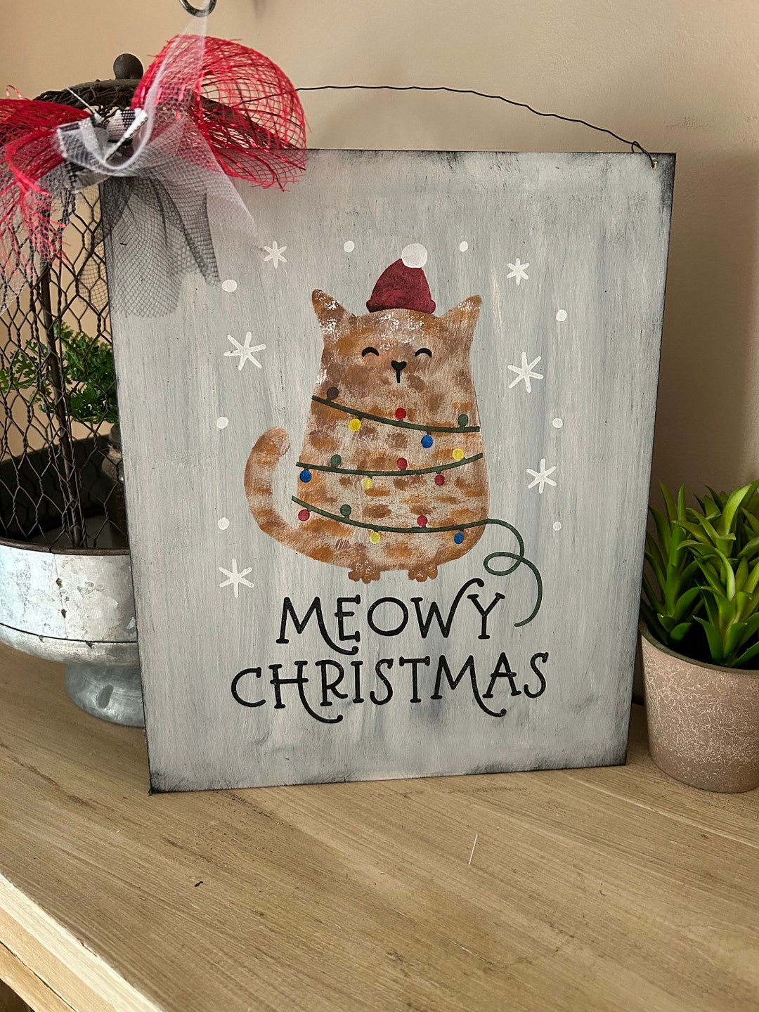 Tabby Cat Meowy Christmas Kitty Winter Christmas Wooden Plaque Sign - Etsy