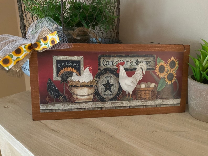 Rooster Sunflower Rise Shine Count Blessings Country Kitchen - Etsy