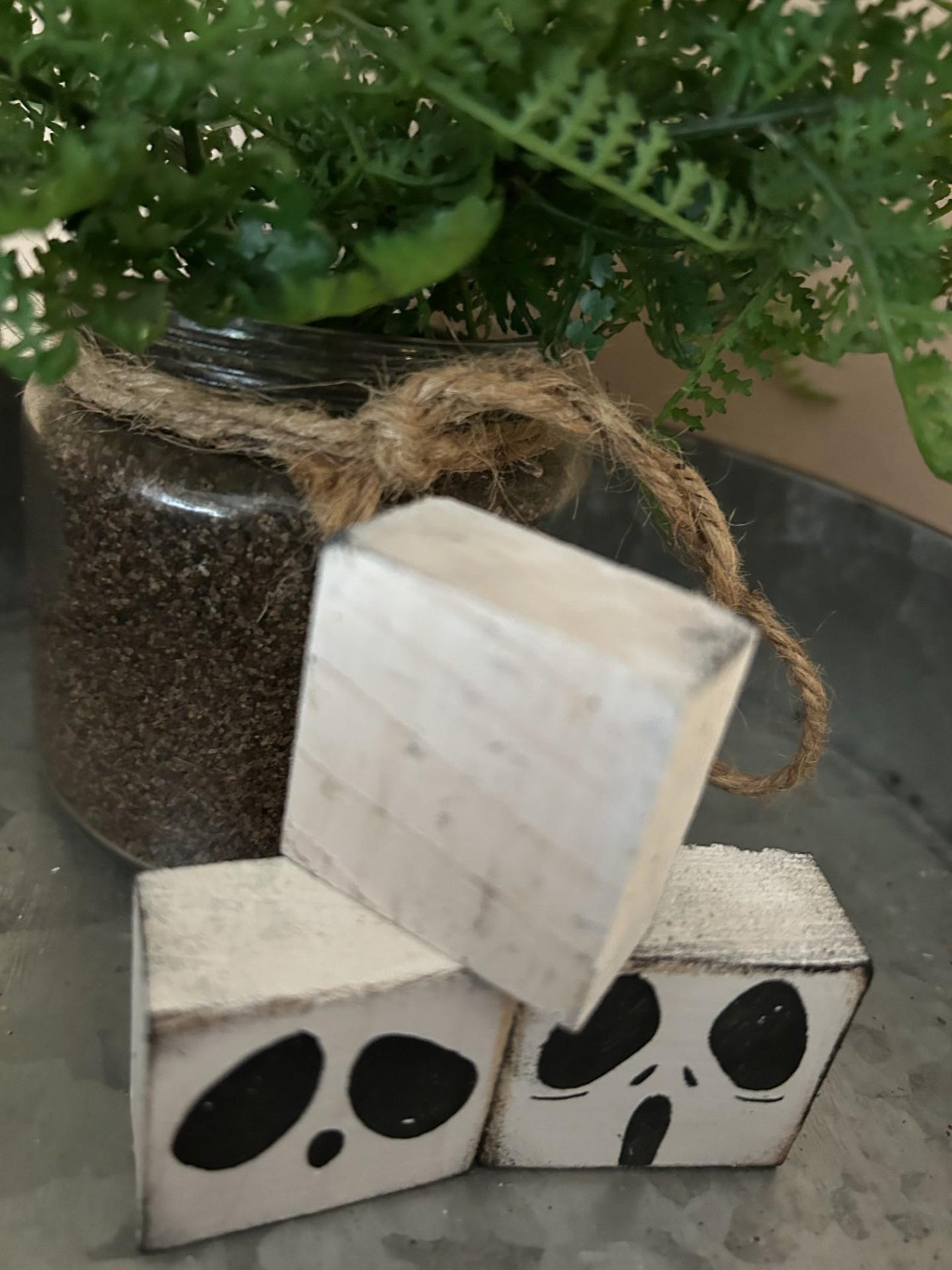 Ghost Faces Mini Blocks Set of 3 Halloween Tiny Wood Decor Tier Tray ...