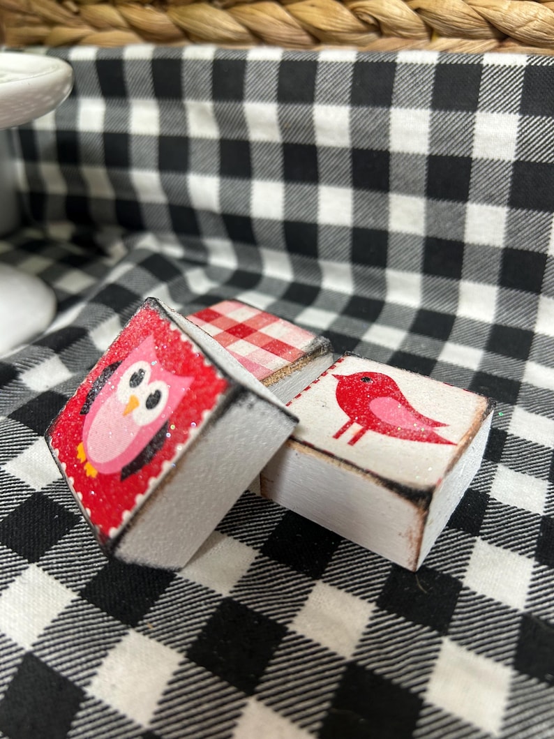 Valentine’s Day Mini Hearts Owl Bird Wood Stacking Block Sets Multiple ...