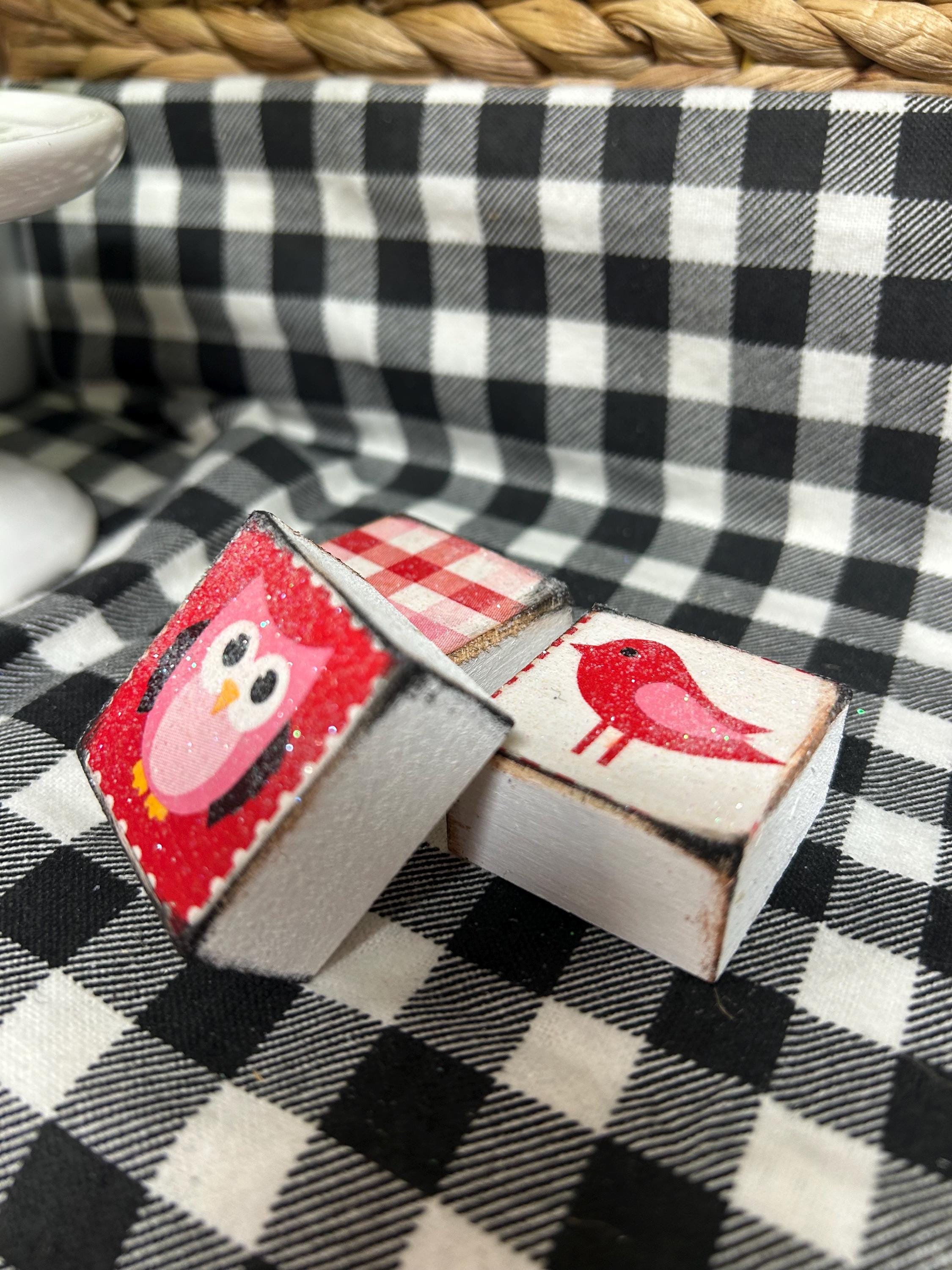 Valentine’s Day Mini Hearts Owl Bird Wood Stacking Block Sets Multiple ...