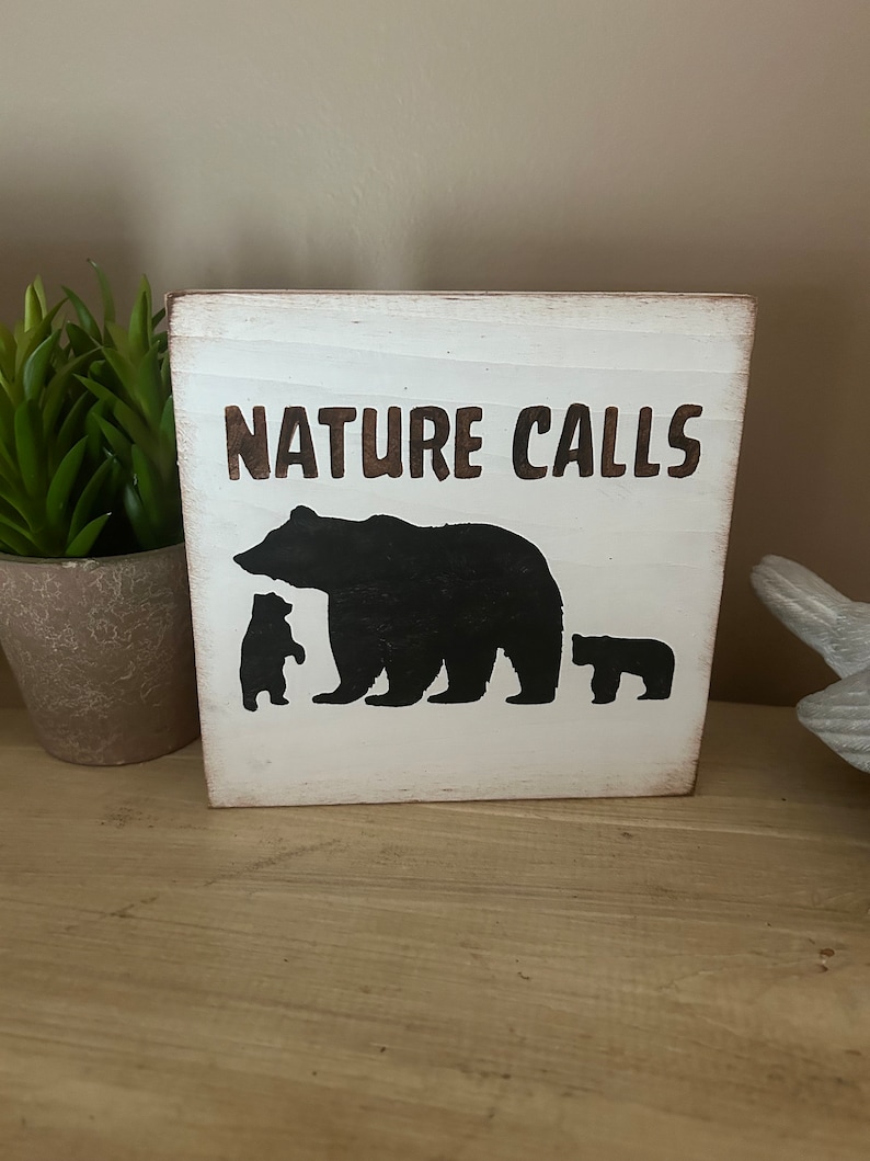 Farmhouse Bathroom Bear Bottoms Welcome Bathroom Rustic Wooden Block ...