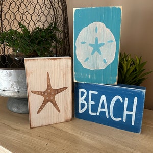 Beach Sign Block Set 3 Starfish Sand Dollar Coastal Ocean Tropical ...