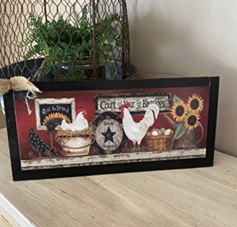 Rooster Sunflower Rise Shine Count Blessings Country Kitchen - Etsy