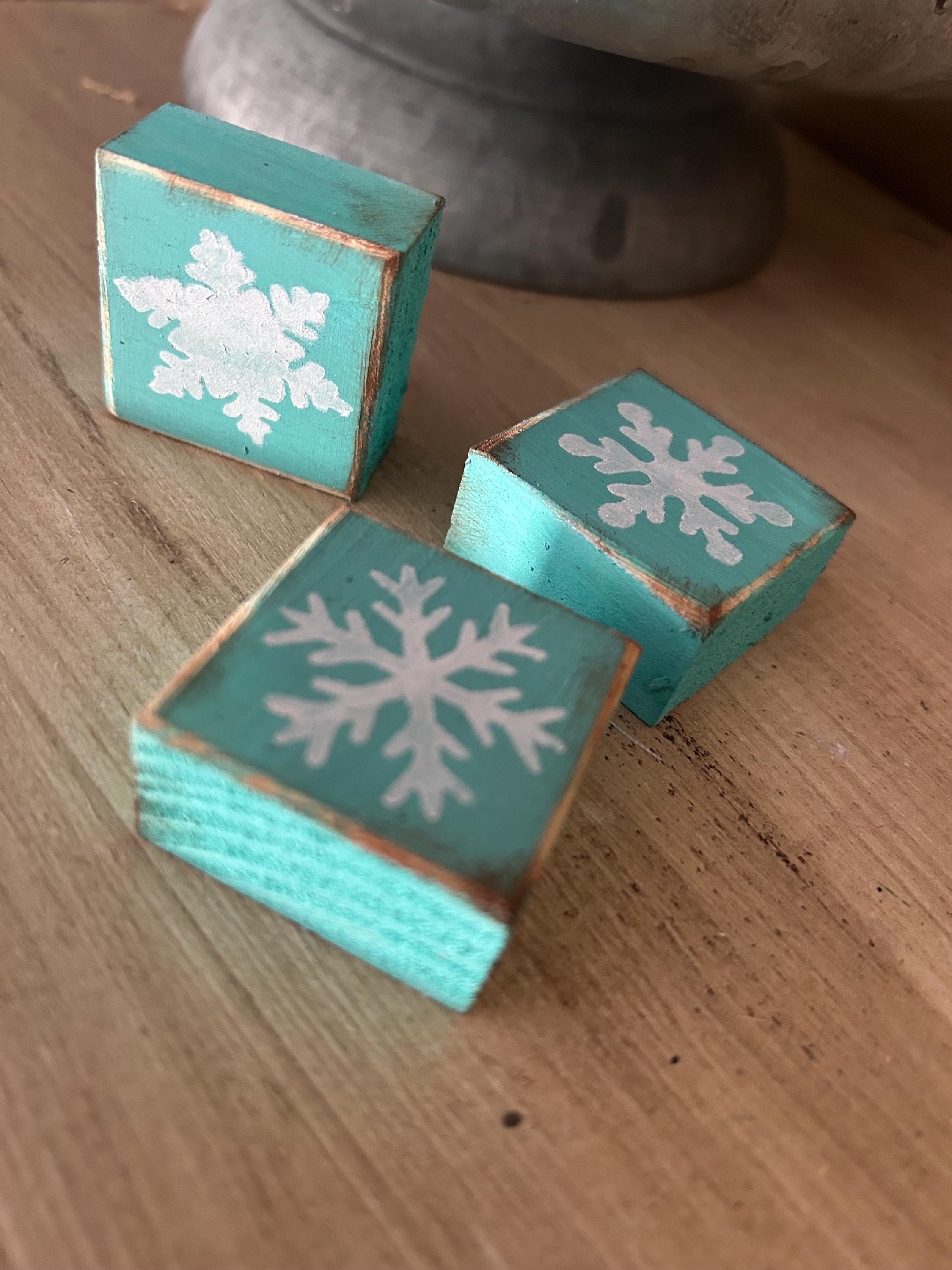 Snowflake Mini Wooden Block Set 3 Christmas Winter Tiny Tier Tray Decor ...