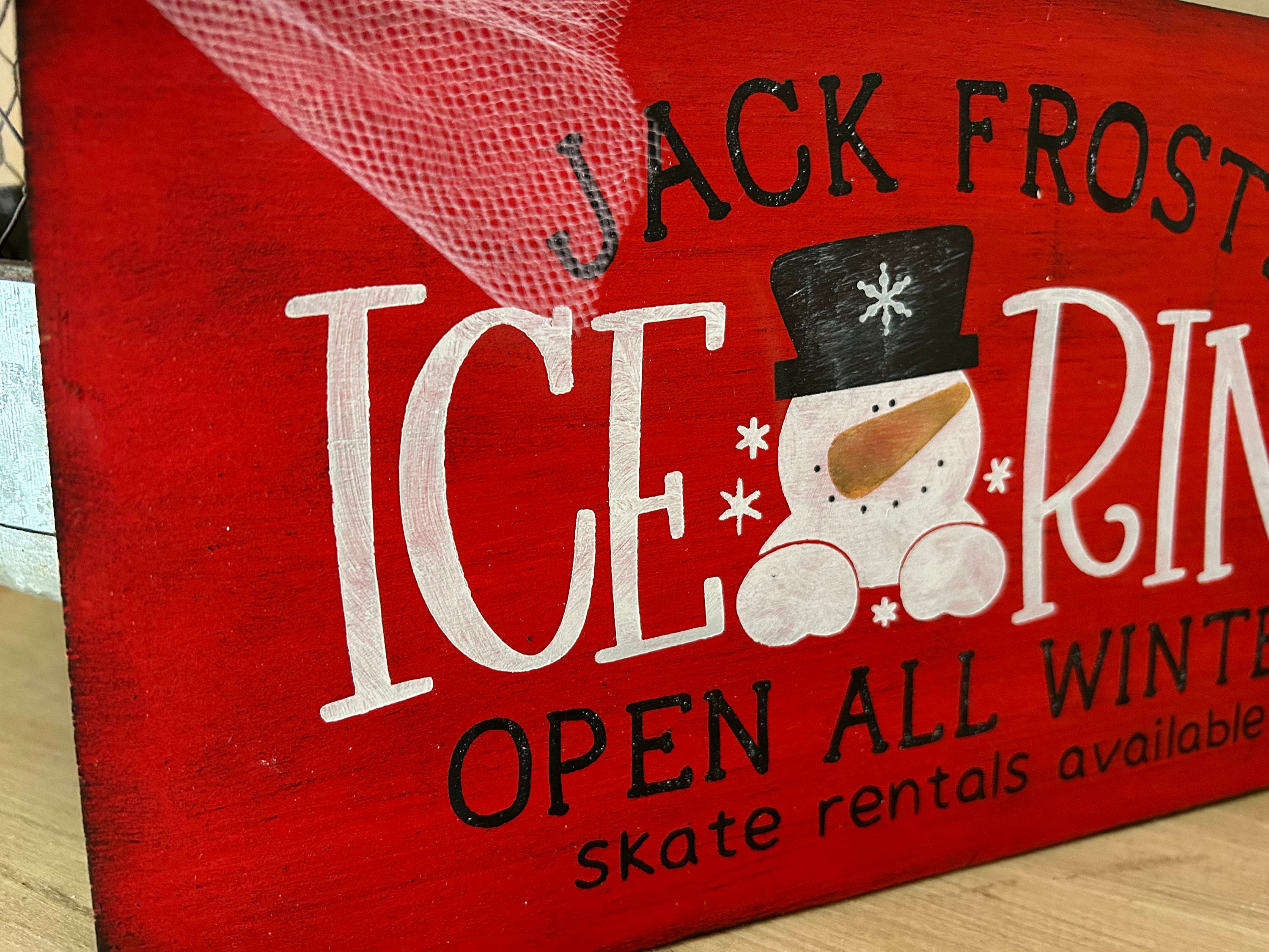 Snowman Jack Frosts Ice Rink Open All Winter Christmas Wooden - Etsy