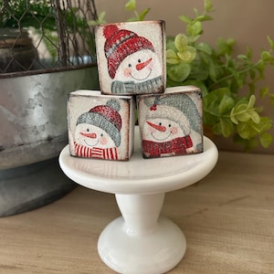 Snowman Christmas Winter Mini Wooden Blocks - Etsy