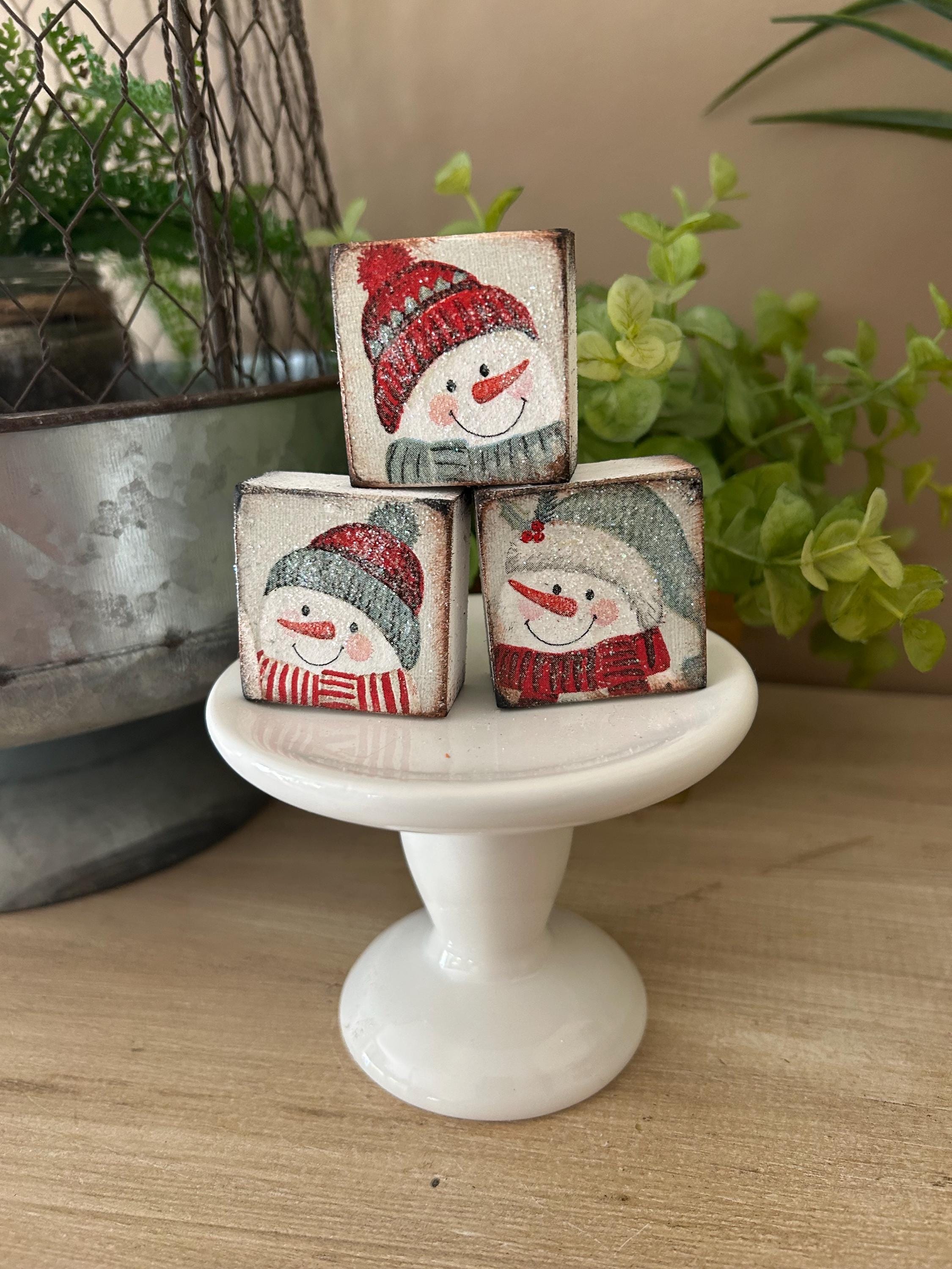 Snowman Christmas Winter Mini Wooden Blocks - Etsy